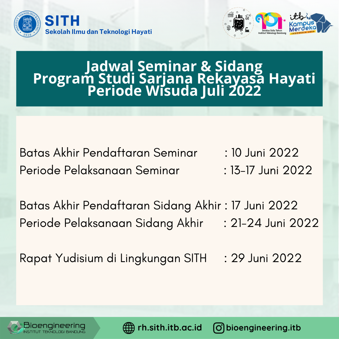 Jadwal Seminar dan Sidang Akhir – Program Studi Sarjana Rekayasa Hayati SITH ITB